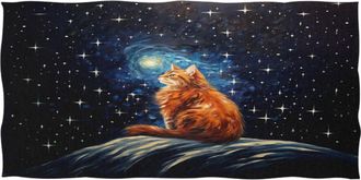 Mnsruu Strandtuch mit Katzenmotiv für Damen und Herren, Katze schaut zu den Sternen, Strandtuch, extra groß, Strandzubehör für Schwimmen, Pool, Camping, Yoga
