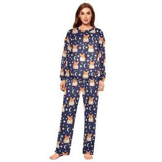 Alaza Ensemble de pyjama en polaire pour femme, motif dinosaure mignon, vêtements de détente à manches longues, vêtements de nuit 2 pièces, pyjama thermique
