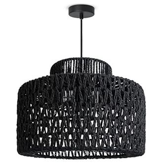 Paco Home Suspension Lampe À Suspension LED Pour Salon Salle À Manger Chambre À Coucher Abat-jour Papier E27, Couleur:Noir (Ø40cm), Type de luminaire___Couleur: