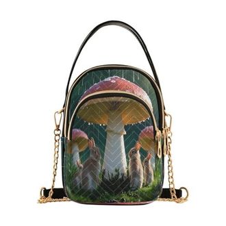 Mnsruu Petit sac &agrave; bandouli&egrave;re en cuir pour femme Motif champignon lapin lapin pluie
