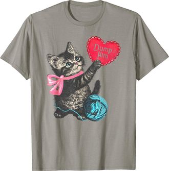 Trendy Apparel Valentines Day Dump Him Cute Kitten with Bow T-Shirt