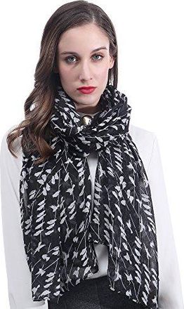 Lina & Lily Écharpe Foulard pour Femme Imprimé Oiseau (Noir)