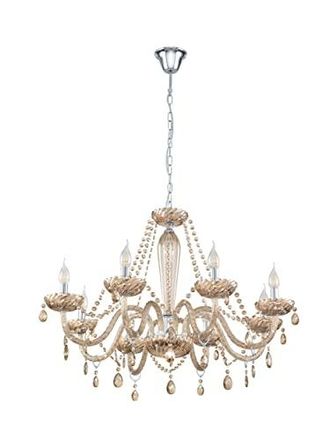 Eglo Suspension Basilano, lustre 8 flammes vintage, style shabby chic, lampe suspendue en acier et verre chrom&eacute;, cognac, lampe pour table &agrave; manger, lampe d