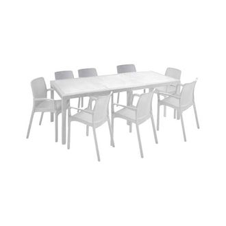 Dmora Outdoor Lounge Set Manarola, Outdoor Lounge Set, Ausziehbarer rechteckiger Tisch mit 8 St&uuml;hlen mit Armlehnen, Made in Italy, Wei&szlig;