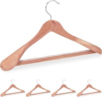Relaxdays 15 x Anzugb&uuml;gel Zedernholz, Mottenschutz, rutschfest & stabil, breite Kleiderb&uuml;gel mit Steg, 45 cm, B&uuml;gel Set, natur