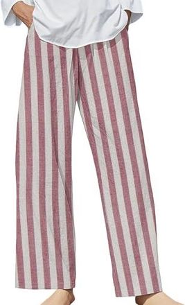 Generic Pantalon Lin Femme Large D&eacute;contract&eacute; Fluide Womens Non Pocket Cotton Linen Casual Pants Pantacourt Femme Sport Large (Hot Pink XXXL)