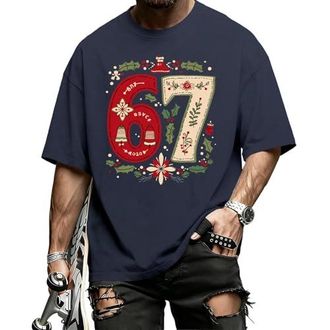 Generic 6 7 Chemises - T-shirt graphique de Noël surdimensionné col rond décontracté basique tendance T-shirt vacances au quotidien vacances, bleu marine, 3XL