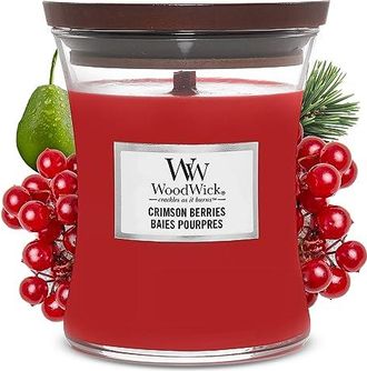 Woodwick bougie parfum&eacute;e moyenne avec m&egrave;che en bois cr&eacute;pitante | Baies Pourpres | Jusqu&agrave; 60 heures de combustion