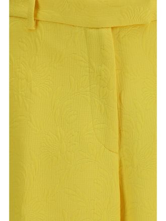 Dries Van Noten Womens Wide-Leg Pants Yellow Jacquard Viscose Trousers