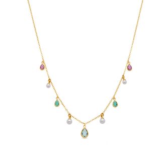 Luxenter Halskette aus Metalllegierung und wei&szlig;er Perle, abgeschlossen mit 18-karat-Ros&eacute;gold - Cainhtsi
