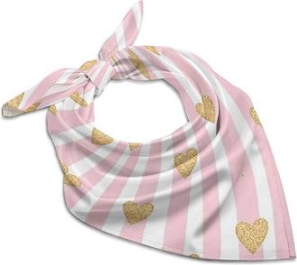 Generic Foulard carré en soie à rayures roses - Écharpe légère - Motif galaxie et coeur - Pour cheveux - Respirant - Cadeau pour femme et homme, multicolore, 