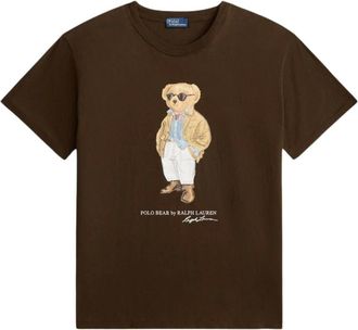 Polo Ralph Lauren Femme, Tops, Brun, Taille: 38 FR T-shirt &agrave; col rond avec imprim&eacute; ours