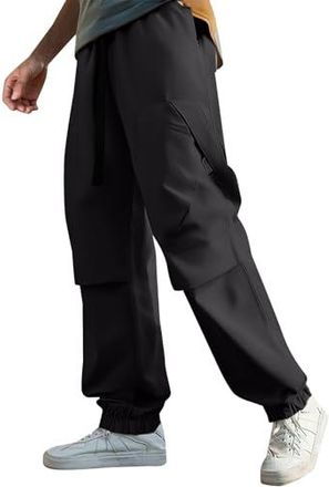 Generic Pantalon de randonn&eacute;e pour homme avec plusieurs poches pour le trekking, pantalon durable avec cordon de serrage &agrave; la taille, Noir, XXL