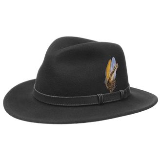 Stetson Rutherford VitaFelt Filzhut Herren Made in USA Wasserabweisend Traveller Packable Garniturband aus Leder Jagdhut Sommer Winter schwarz XL (60-61 cm)