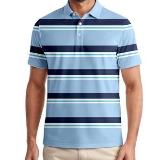 Generic Polo pour homme avec col &agrave; boucle, t-shirt d&eacute;contract&eacute; avec col &agrave; boucle, haut ray&eacute; respirant &agrave; manches courtes, bleu clair, M