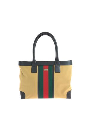 Gucci Gebrauchte gestreifte Tragetasche aus Canvas mit Akzent und Lederbesatz und Griff