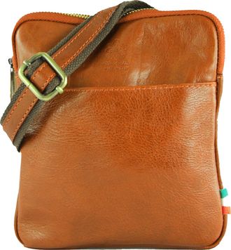 modamoda.de T256 - ital. Umh&auml;ngetasche Messengertasche Klein aus Leder, Farbe:Cognac