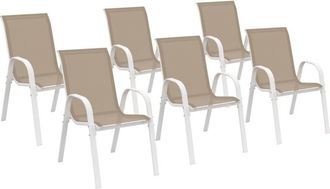 IDMarket Idmarket - Lot de 6 chaises de jardin lyma m&eacute;tal et textil&egrave;ne empilables blanc et beige