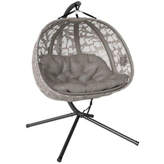 OUTSUNNY H&auml;ngesessel, 2 Sitzer H&auml;ngestuhl mit Kissen, H&auml;ngeschaukel mit Klappbarem Sitzkorb, Seitentaschen f&uuml;r Indoor, Outdoor, bis 240 kg Belastbar, Polyester