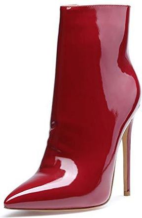 Castamere Femme Fermeture Eclair Bottines Aiguille Haute Talon 12CM Rouge Bourgogne Vernis Chaussures EU 37