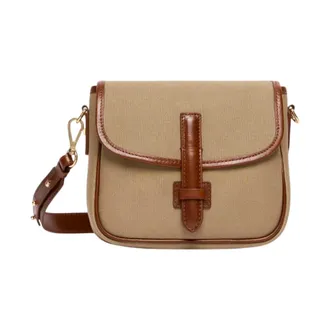 Max Mara Femme, Sacs, Beige, Taille: ONE Size Petit sac bandouli&egrave;re en toile et cuir