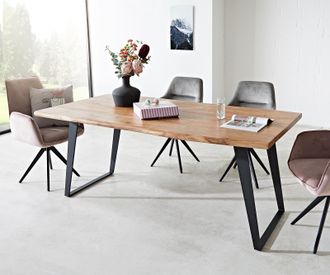 DELIFE Esstisch Edge 180x90 XL Akazie Natur Metall Schr&auml;g Live-Edge, Esstische, Baumkantenm&ouml;bel, Massivholzm&ouml;bel, Massivholz