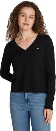 Tommy Jeans Damen Pullover V-Ausschnitt, Schwarz (Black), XL
