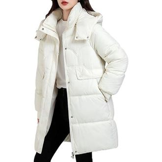 Generic Doudoune mi-longue &agrave; capuche pour femme avec fermeture &eacute;clair - Manteau dhiver chaud et moelleux - Manteaux &eacute;pais, beige, 3XL