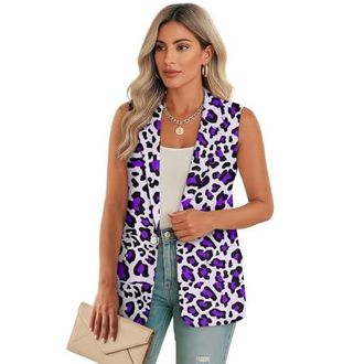 CHAQLIN Gilet vintage sans manches pour femme habillé décontracté à la taille, Imprimé vache violette, 4XL