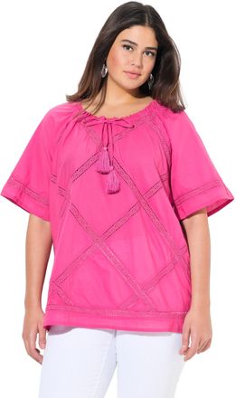 Ulla Popken Damen große Größen Übergrößen Plus Size Bluse, Häkel-Spitzenbänder, Rundhals, Halbarm kräftiges pink 62+ 837560800-62+
