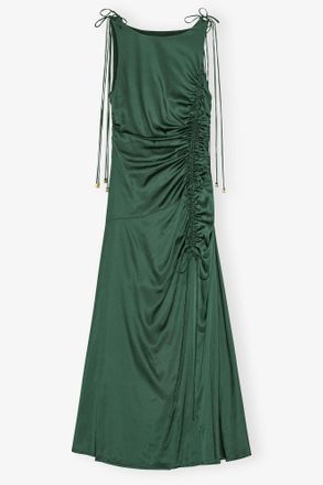 Ganni Robe fronc&eacute;e en satin vert Viscose - Taille 32 - Pour Femme