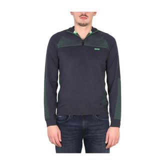 HUGO BOSS Pull &agrave; col montant zipp&eacute; - Homme - Pulls - Bleu - Taille: L