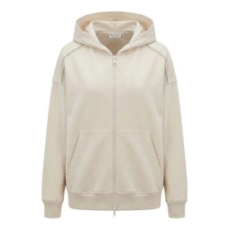 Brunello Cucinelli SweaT-shirt zipp&eacute; en coton - Femme - Sweatshirts et sweats &agrave; capuche - Beige - Taille: 36 FR