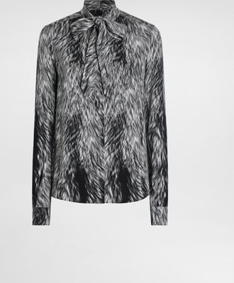 Dolce & Gabbana Bluse Aus Charmeuse Mit Schleife Fellprint - Frau Blusen Und Tops Grau 42