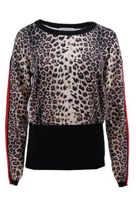 Passioni Strickpullover mit Leopardenmuster, breitem schwarzen Bund