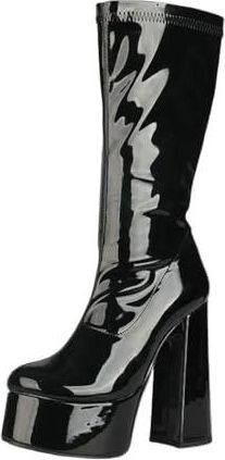 Generic Bottes hautes à talon épais pour femme, couleur unie, style gothique, décontracté, longues bottes, Noir, 39.5 EU