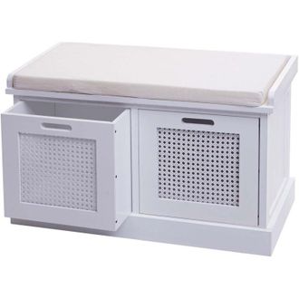 Hhg [NEUWERTIG] Sitzbank HHG-809, Polsterbank Garderobenbank, Kissen Aufbewahrungsboxen Staufach 47x75x40cm wei&szlig;, Polster creme