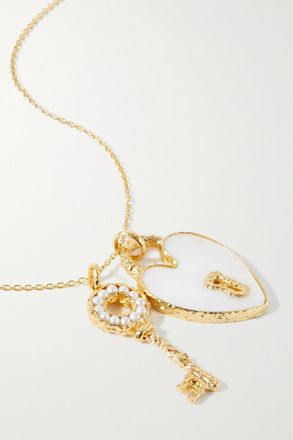 Pacharee Heart & Lock Vergoldete Kette Mit Perlen Und Detail Aus Perlmutt