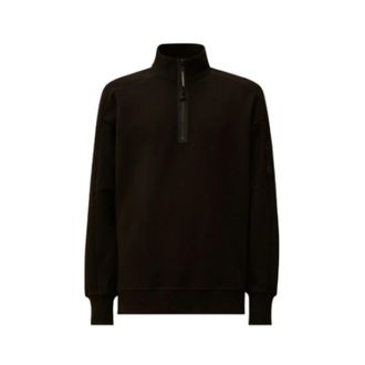C.P. Company C.p. Company, Homme, Sweatshirts et sweats &agrave; capuche, Noir, Taille: M SweaT-shirt demi-zip en molleton diagonale &eacute;meris&eacute; bross&eacute;