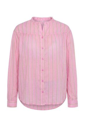 Ulla Popken Longbluse Bluse Streifen A-Linie Volant-Ausschnitt Langarm