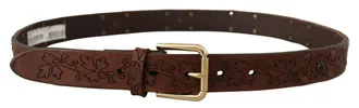 Dolce & Gabbana Mens Brown Leather Floral Studded Metal Buckle Belt