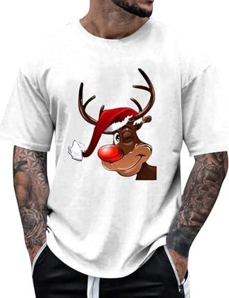 Generic T-shirts de No&euml;l pour hommes UK Automne Tee-shirt de P&egrave;re No&euml;l L&eacute;ger Tops de Tunique en Col Rond Renne Col Ras du Cou Streetwear Moche Dessin Anim&eacute;, b