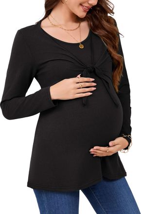 KOJOOIN Stillshirt Damen Schwangerschaftsshirt Langarm Umstandsshirt Oberteile Umstandstops Schwarz XXL