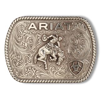 Ariat Rectangle Buckle Saddle Bronc Motif Belt in Silver, Size OS, by Ariat