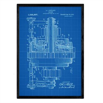 Nacnic Poster Gang Patent. Blatt mit altem Design-Patent A3-Format mit blauem Hintergrund