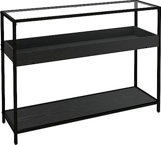 HOMCOM Konsolentisch, Flurtisch mit 2 Regalen, Platte aus Hartglas, 100 x 30 x 78 cm, Beistelltisch, Sofatisch, f&uuml;r Flur, Kleinen Raum, Eingang, Wohnzimmer, 