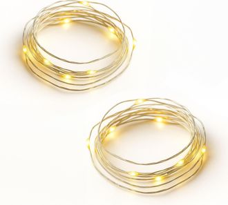Matches 21 Mini Draht Lichterketten 20 LED warmweiß - 2 Stück 1m transparente Batterie Micro Leuchten Timer-Funktion
