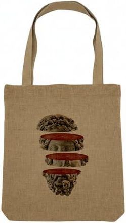 Fabulous Sac Shopping Tote Bag Aspect Lin - Scuplture tete tranch&eacute;e Collage Art Surr&eacute;alisme - Sac de Courses Toile Epaisse 360g Beige Naturel Cabas Port&eacute; Epaul