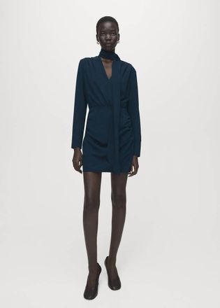 Mango Robe foulard drap&eacute;e bleu marine - Femme - XS - MANGO