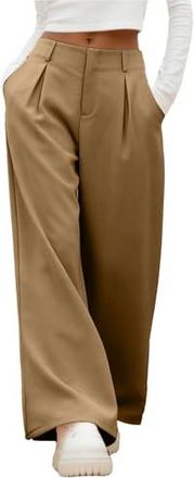 Generic Pantalon de costume large pour femme - L&eacute;ger - Taille haute - Pantalon d&eacute;contract&eacute; - Jambes larges - Extensible - Avec poches - Pour le bureau, les lo